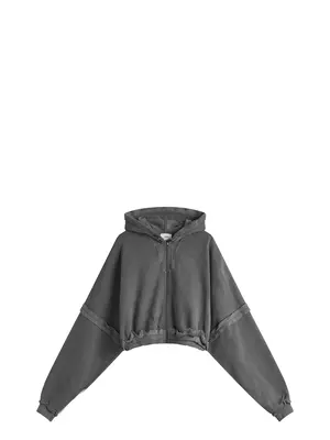 Joah Brown Deconstructed Crop Zip Hoodie - Washed Black