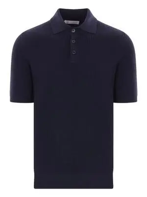 Brunello Cucinelli Ribbed-knit Polo Shirt - Blue