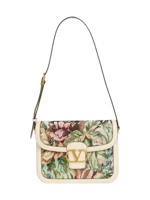 Valentino Garavani 9to5 Embroidered Jacquard Shoulder Bag - White Multi