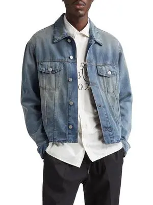 MAISON MARGIELA Raw Hem Denim Trucker Jacket - Grey Blue