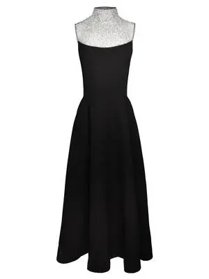 Naeem Khan Beaded Neckline Midi Dress - Black