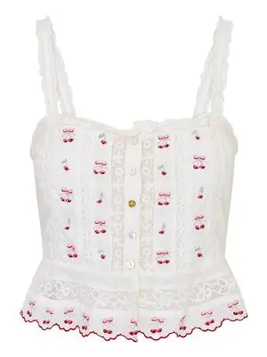 LOVESHACKFANCY Vietta Cotton Peplum Top