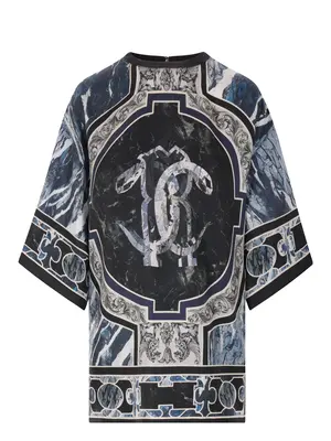 Roberto Cavalli Marble-print Silk Blouse - Blue