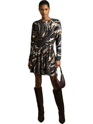 REISS Jasmine Printed Mini Dress - Black/blue