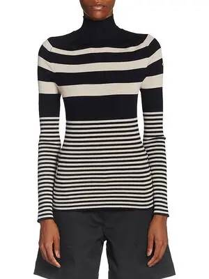 Moncler Wool Striped Mock Neck Sweater - Dark Blue