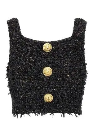 Balmain Lurex Tweed Crop Top - Black