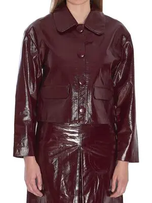 SELF-PORTRAIT Leather Cropped Jacket - Red