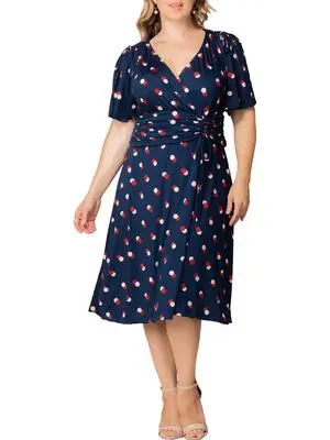 KIYONNA Jemma Ruched Tie Dress - Navy Dot Duo