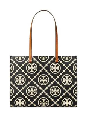 Tory Burch T Monogram Embossed Leather Tote - Black/ White