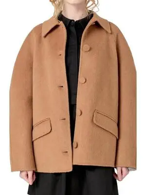 English Factory Oversized Wool Coat - Brown