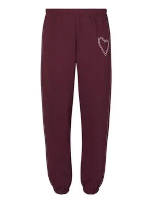Tory Burch Pick Stitch Heart French Terry Sweatpants - Dark Merlot