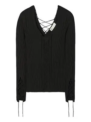 Tory Burch Lace-up Wool Sweater - Black