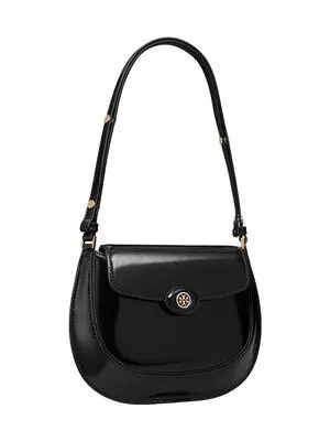 Tory Burch Tory Burch Robinson Spazzolato Small Flap Bag Black