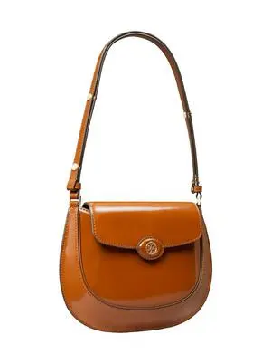 Tory Burch Tory Burch Robinson Spazzolato Small Flap Bag Dark Sienna