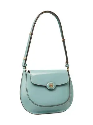 Tory Burch Tory Burch Robinson Spazzolato Small Flap Bag Deep Turquoise