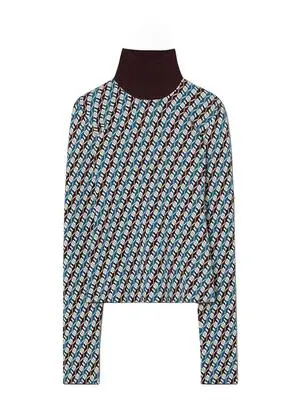 Tory Burch Jacquard Turtleneck - Aqua Blue Linked Geo 3 Color