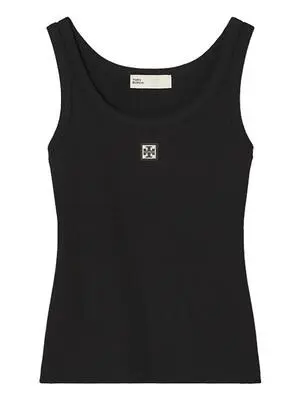 Tory Burch Cotton Scoop Tank - Black