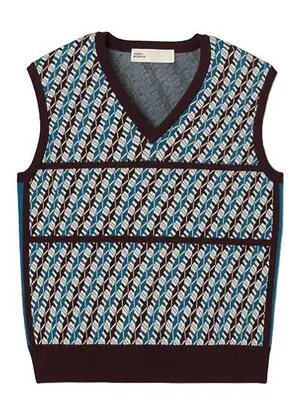 Tory Burch Jacquard Sweater Vest - Aqua Blue Linked Geo 3 Color