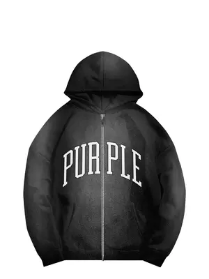 PURPLE BRAND Heavyweight Fleece Full Zip Hoodie - Black