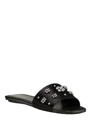 STUART WEITZMAN Stuart Weitzman Embellished Poppy Slide Sandals Black/silver Shade/gray