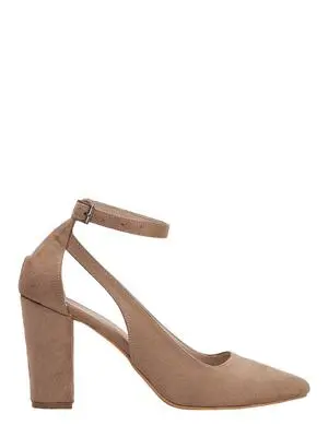 FOREVER & ALWAYS SHOES Colette Pointed Toe Block Heels Beige Suede