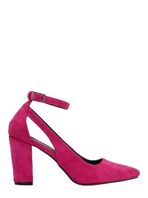 FOREVER & ALWAYS SHOES Colette Pointed Toe Block Heels Fuchsia Suede