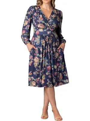 KIYONNA Diana Long Sleeve Dress - Navy Floral Motif