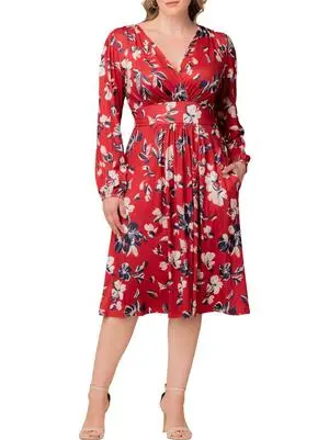 KIYONNA Diana Long Sleeve Dress - Red Floral Print