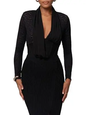 JLUXLABEL Asymmetric Long Sleeve Bodysuit - Black