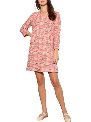 Ming Wang Plaid Knit Sheath Dress - Sunkist Coral/ Multi