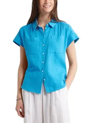Caslon Caslon(r) Cotton Gauze Button-Up Shirt Blue Fountain