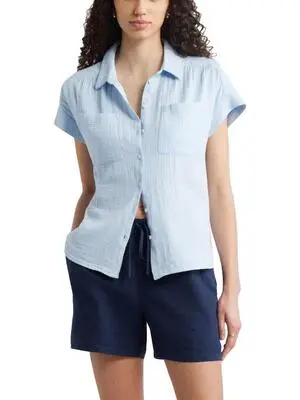 Caslon Caslon(r) Cotton Gauze Button-Up Shirt Blue Windsurfer