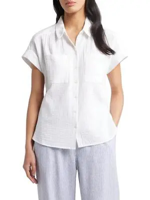 Caslon Cotton Gauze Button-up Shirt - White