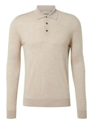 SAMAN AMEL Allen Wool Polo Sweater - Beige