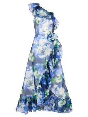 Costarellos Carmea Floral Silk Organza Maxi Dress - Blue