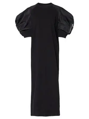Sacai Puff-sleeve Cotton-blend Midi Dress - Black