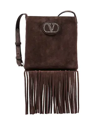 Valentino Garavani Nellcôte Suede Crossbody Bag With Fringe - Brown