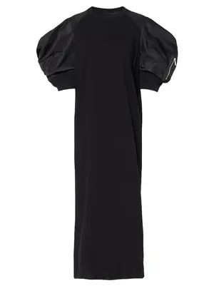 Sacai Puff-sleeve Cotton-blend Jersey Midi Dress - Black