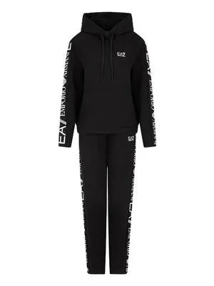 Emporio Armani Stretch Cotton-jersey Tracksuit With Logo - Black