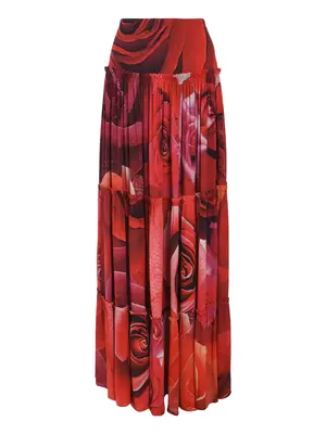 Roberto Cavalli Rose-print Maxi Skirt - Red