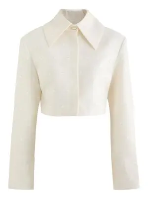 Clea Sequin-embellished Woven Cropped Jacket - Cream