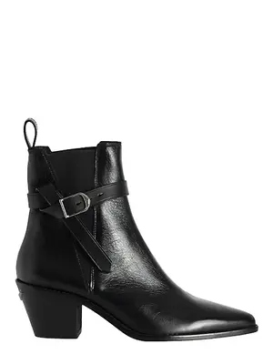 Zadig&Voltaire Tyler Buckled Leather Heeled Ankle Boots - Noir