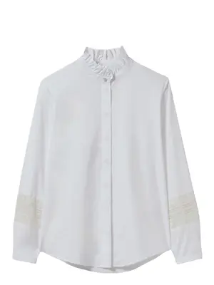 Claudie Pierlot Ruffle-collar Cotton Shirt - Naturels
