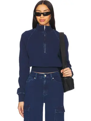 Good American Jeanius Mock Zip Pullover - Indigo377