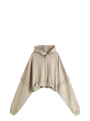 Joah Brown Deconstructed Crop Zip Hoodie - Sand