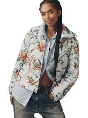 Anthropologie Dahlia Floral Bomber Jacket - Blue Floral