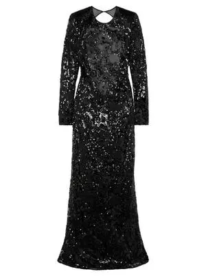 Victoria Beckham Backless Sequined Tulle Gown - Black