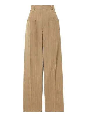 Victoria Beckham Pinstriped Wool Wide-leg Pants - Neutrals