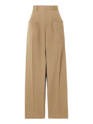 Victoria Beckham Victoria Beckham Pinstriped Wool Wide-Leg Pants Sand