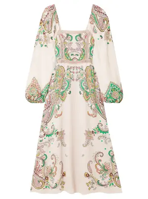 Etro Lace-trimmed Printed Crepe De Chine Midi Dress - White